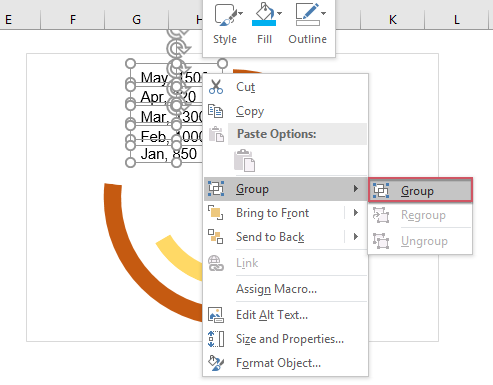 Create radial bar chart in Excel
