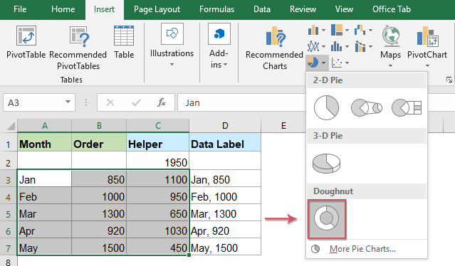 Create radial bar chart in Excel