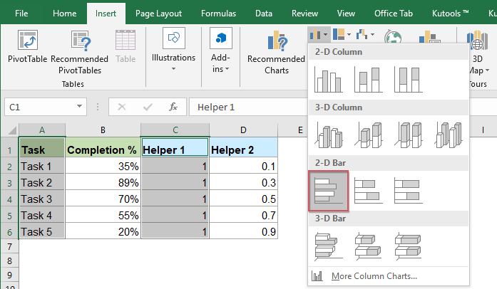 Create a slider bead chart in Excel