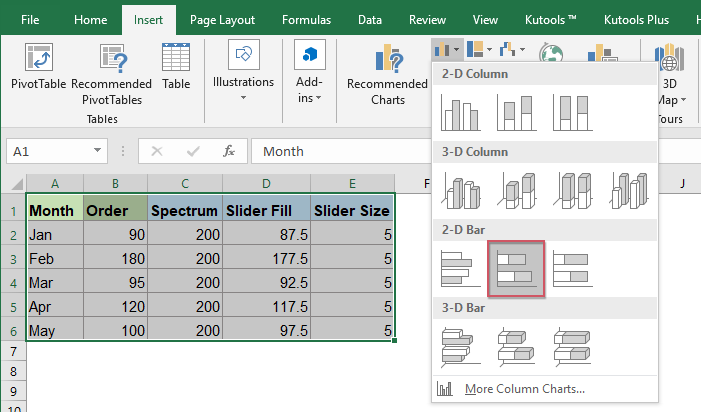 Create project status spectrum chart in Excel