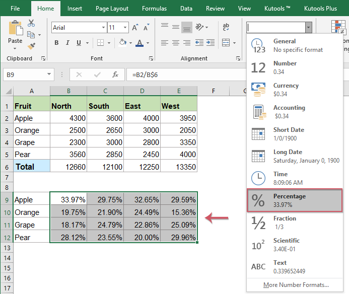 Create stacked column chart with percentage