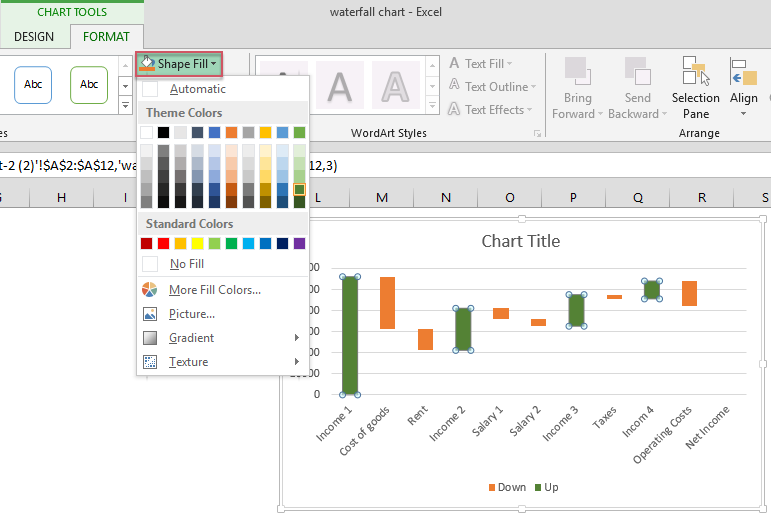 Create waterfall or bridge chart in Excel