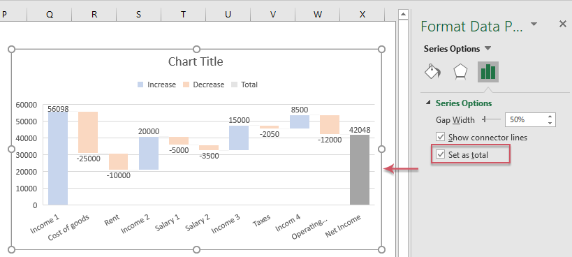 Create waterfall or bridge chart in Excel