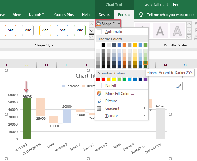 Create waterfall or bridge chart in Excel