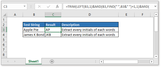 Excel Formula: Abbreviate Words or Names