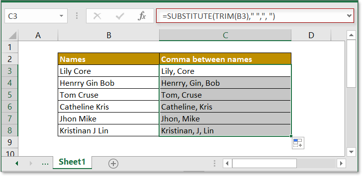 Excel Formula Add Comma Between Names 4771