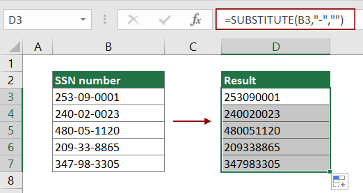 Add dashes to SSN in a cell