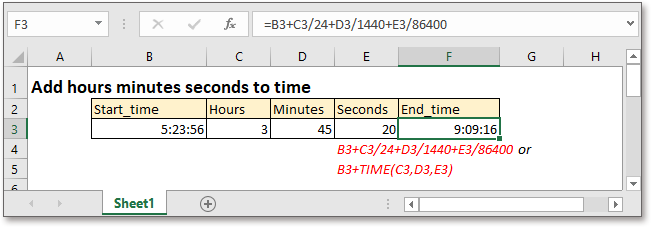 Excel Formula: Add hours minutes seconds to time