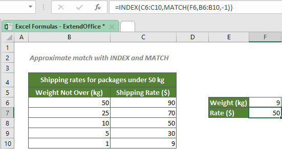 Approximate match with INDEX and MATCH