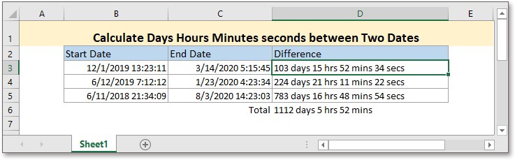Excel Formula Calculate Days Hours Minutes Seconds Between Two Dates