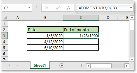 Excel Formula: Calculate days remaining in month
