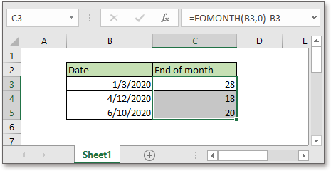 Excel Formula: Calculate days remaining in month