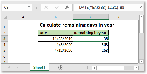 Excel Formula: Calculate days remaining in year