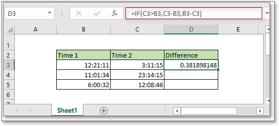 Excel Formula: Calculate difference between two times