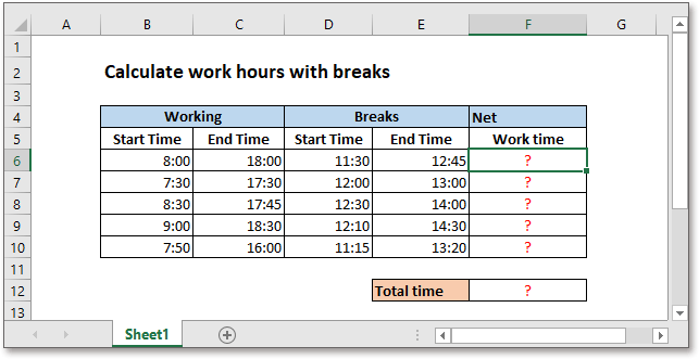 Excel Formula Calculate network time with break in a timesheet