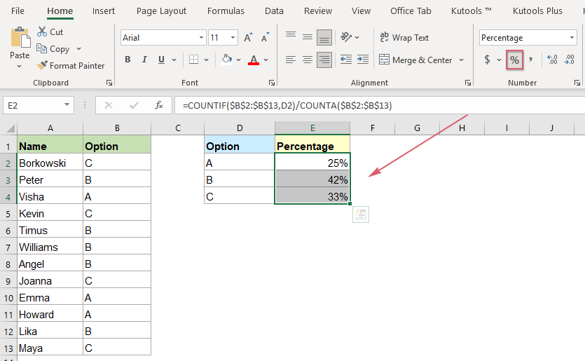Calculate percentage breakdown of items in a list