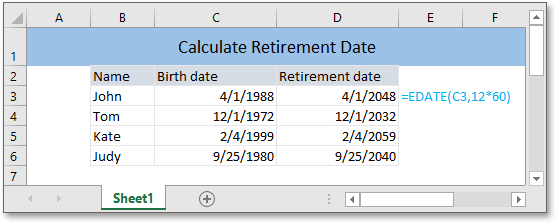 Excel Formula: Calculate Retirement Date