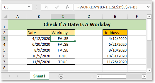 Excel Formula Check If Date Is Workday