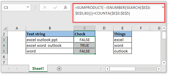 Excel Formula: Check if cell contains all of many things