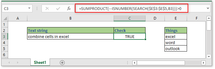 Excel Formula: Check if cell contains one of many things