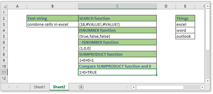 Excel Formula: Check if cell contains one of many things