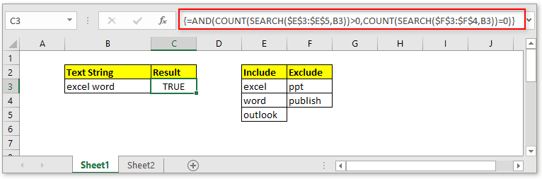 Excel Formula: Check if cell contains some texts but not contains others