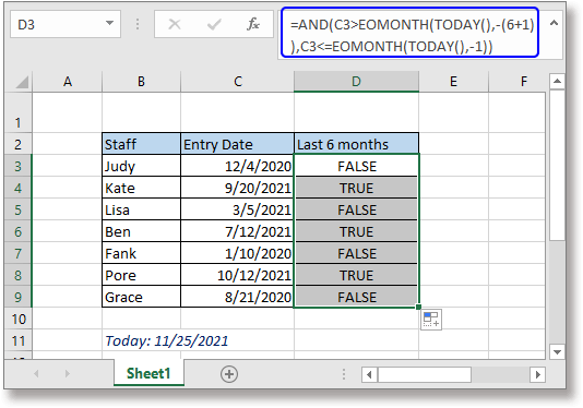 Excel Formula: Check If Date Is Last N Month from Today