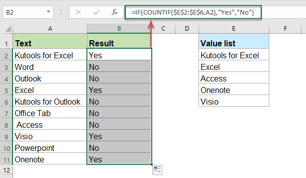 Check If Cell Equals Any Value In List
