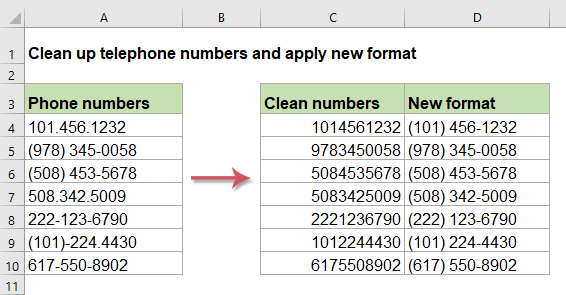 Clean and reformat telephone numbers in Excel