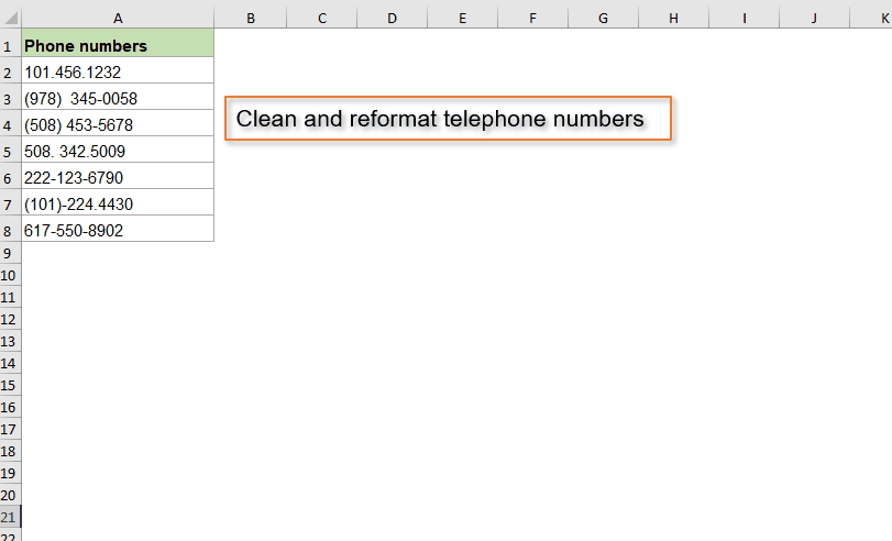 Clean and reformat telephone numbers in Excel
