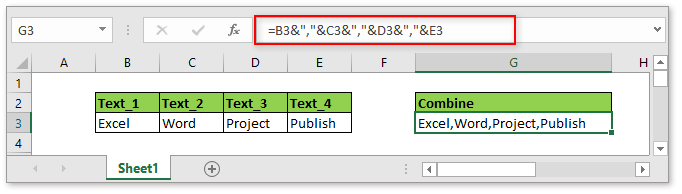 Excel Formula: Combine cells with comma