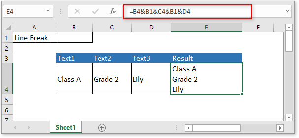 Excel Formula: Combine cells with line break