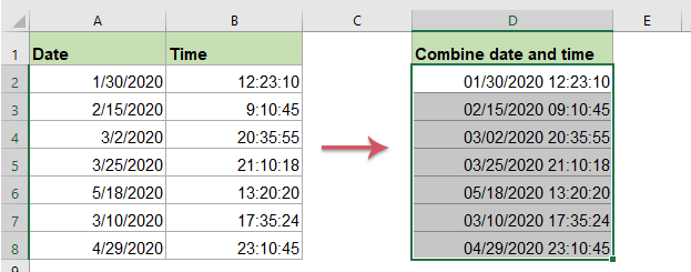 Combine date and time into one cell in Excel