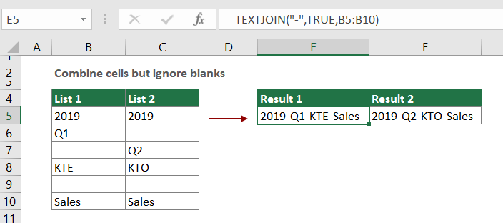 Concatenate cells but ignore blanks