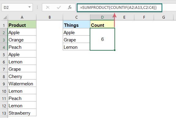 Count number of cells equals to one of many values in Excel