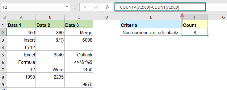 Count number of cells contain numeric or non-numeric values in Excel
