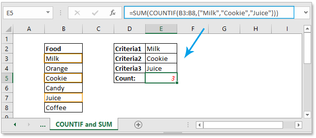 Excel formula: Count cells equal to either x or y