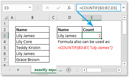 Excel formula: Count cells equal to