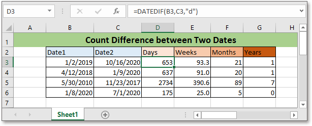 Excel Formula: Count Days, Week, Month or Year Between Two Dates