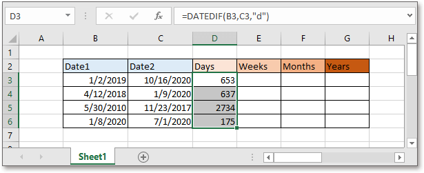 Excel Formula: Count Days, Week, Month or Year Between Two Dates