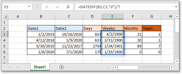 Excel Formula: Count Days, Week, Month or Year Between Two Dates