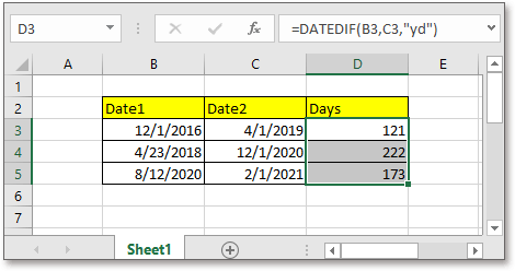 Excel Formula: Count Days Between Two Dates Ignore Year