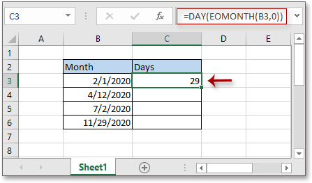 Excel Formula: Count Days of Month