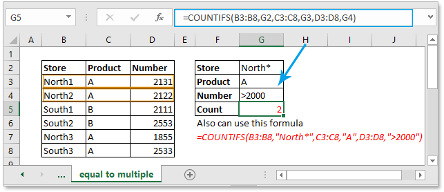 Excel formula: Count cells equal to x and y