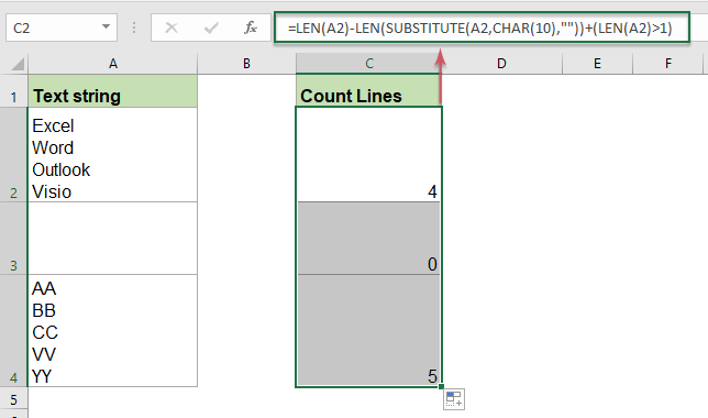 Count lines which are separated by line breaks in a cell or a range
