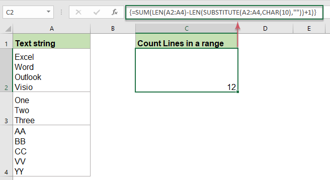 Count lines which are separated by line breaks in a cell or a range