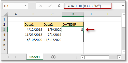 Excel Formula: Count Months Between Two Dates