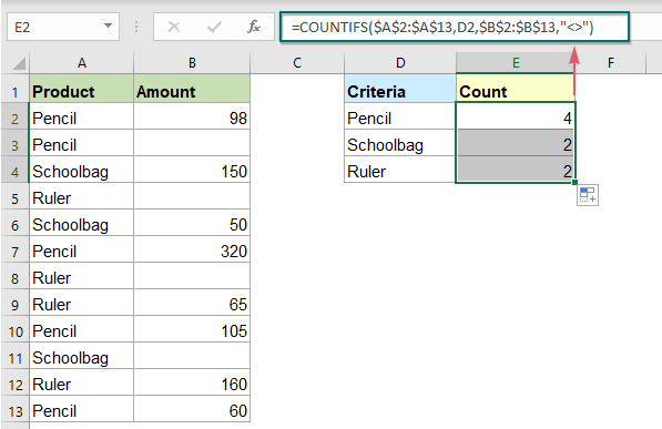 Summary count of non-blank categories in Excel