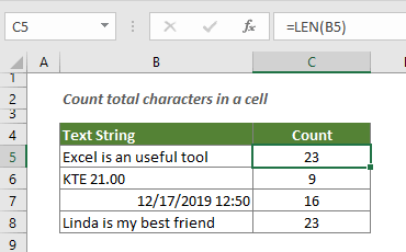 Count number of characters in a cell in Excel