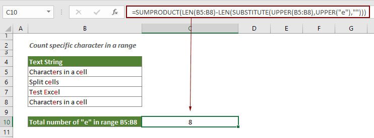 Count specific characters in a range of cells